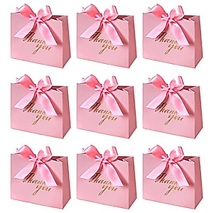 DECHISY 24Pack Small Thank You Gift Bag Party Favor Bags Treat Boxes with Rose Red Bow Ribbon, Pink Pattern Paper Gift Bags Bulk for Wedding Baby Shower Business Party Supplies