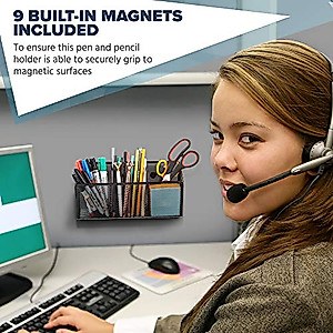 Magnetic Pencil Holder Organizer - Perfect for Locker Refrigerator Whiteboard Office Fridge - Metal Mesh Pen Cup for Accessories Marker Eraser Chalk Supplies - Strong Magnet Storage Bin Basket