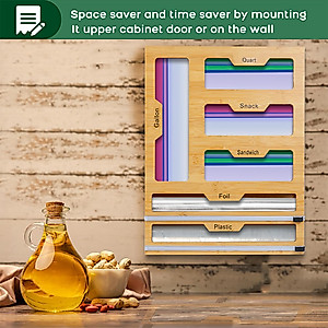 UMERUCCI Storage Bag Organizer Kitchen Drawer with Cutter for Foil and Plastic Wrap, Compatible with Gallon, Quart, Sandwich, Snack Bags, and 12" Aluminum Foil & Wax Paper