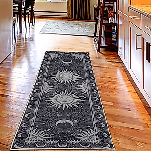 Ambesonne Sun and Moon Decorative Rug, Bohemian Occult Design of Crescent Solar Ornament Esoteric Stars, Quality Carpet for Bedroom Dorm and Living Room, 2' 5" x 7' 5", Dark Taupe