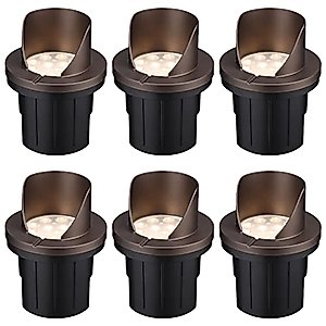 LEONLITE 6W Well Lights Landscape LED In Ground Outdoor, Shielded Top, Low Voltage 12-24V AC/DC, IP67 Waterproof Aluminum in-Grade Up Lighting for Trees, CRI 90 3000K, Oil Rubbed Bronze, Pack of 6