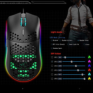 Esenlong Wired Gaming Mouse Macro Programming Mouse 6400DPI Ergonomic USB Computer Mice RGB Laptop PC Gaming Mouse for PC Laptop Desktop (6- Key) for E- Sport Game, Daily Office Work, Home use.