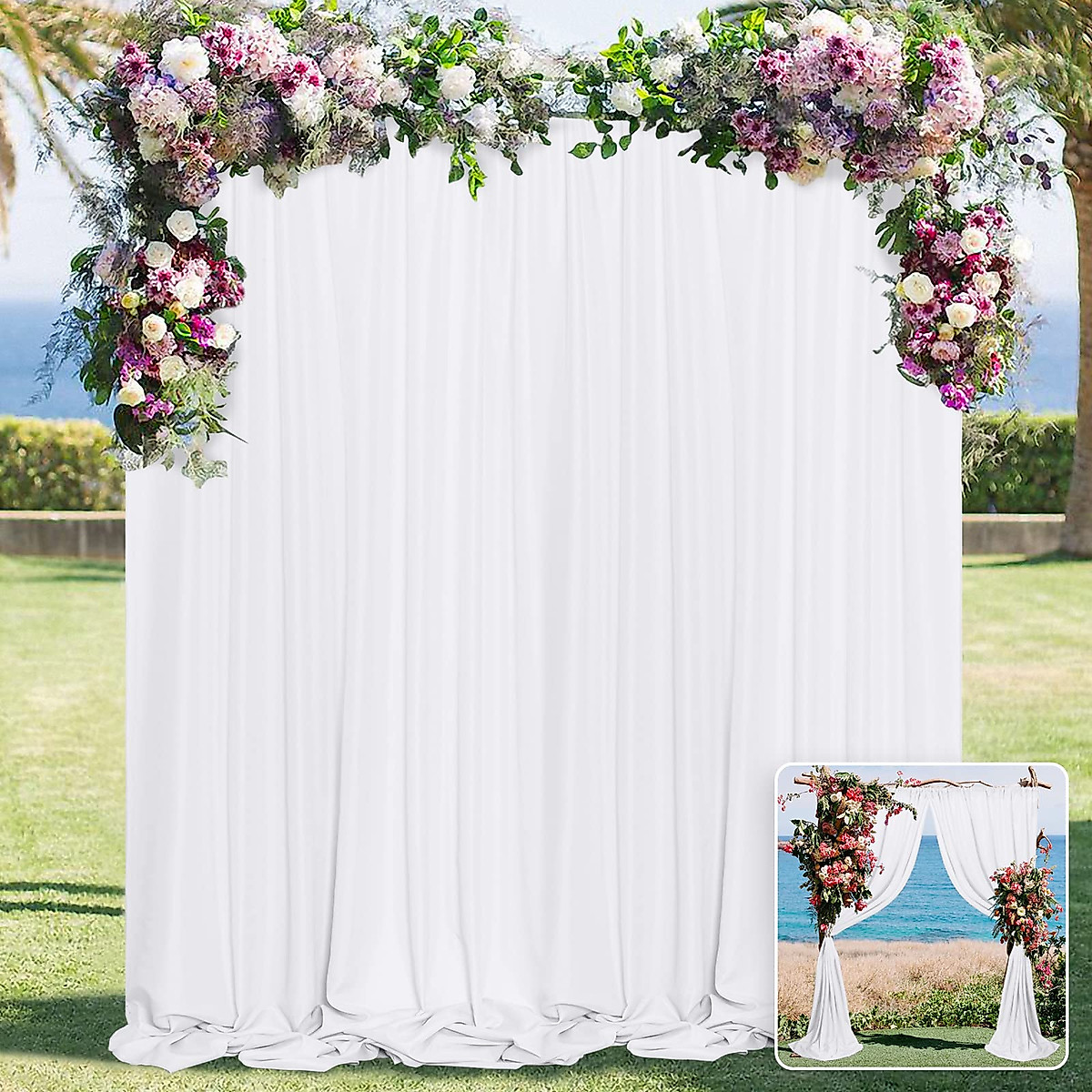 White Backdrop Curtain for Wedding Decor Holiday Party 4 Panels- White Wedding Backdrop Polyester Photography Backdrop Drapes Baby Shower Birthday Privacy Sliding Curtains Home Decor，5ft x 10ft