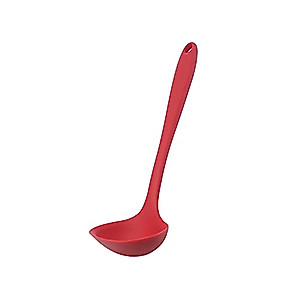 MJIYA Silicone Ladle Spoon, MJIYA Seamless & Nonstick Kitchen Ladles, Silicone Heat Resistant Kitchen Cooking Utensils Non-Stick Baking Tool Tongs ladle Gadget (Red) (Ladle)