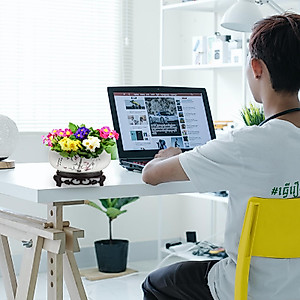 Ceramics 水培花盆圆形多肉植物花盆睡莲碗带支架水仙种植碗仙人掌花盆适用于家庭办公室花园/393