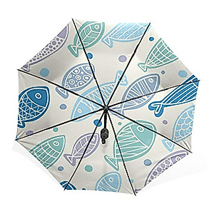 Umbrella Folded Marine Cute Fish Kids Underwater Windproof Travel Wind Umbrella Rain & Wind Resistant Compact And Lightweight For Business And Travels