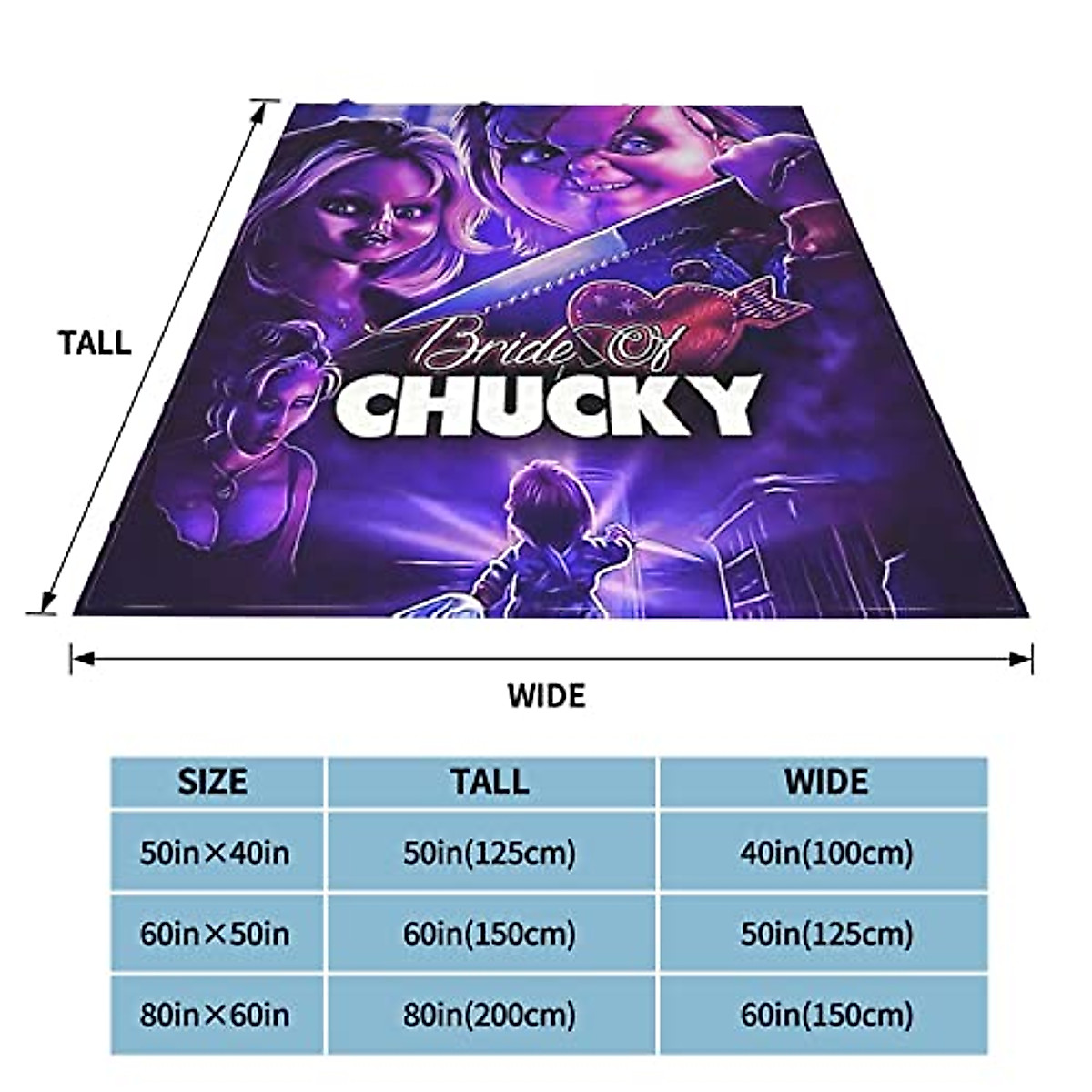 ERTER Boutique Throw Blanket -Bride of Chucky Super Soft Fleece Throw Blankets,Fuzzy Plush Blanket Oversized,Thin Lightweight Blanket for All Season 80x60 Adult, Black