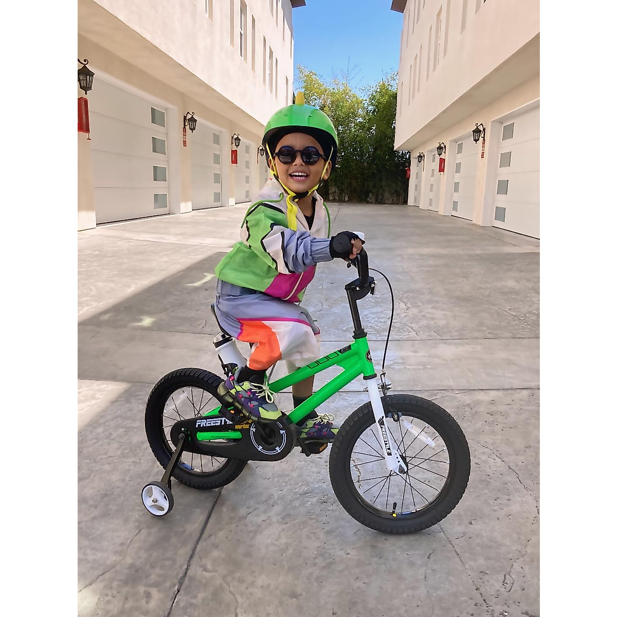 RoyalBaby Freestyle Kids Bike Boys Girls 16 Inch BMX Childrens Bicycle with Training Wheels & Kickstand for Ages 4-7 years, Green