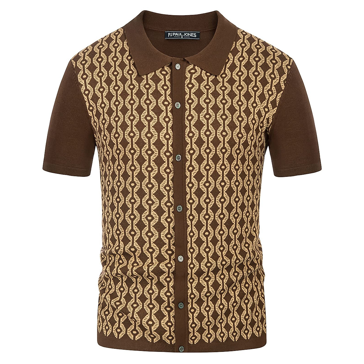 Men's 70s Short Sleeve Knitwear Vintage Stripe Lightweight Polo Shirts Brown XXL