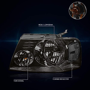 2Pcs Replacement Headlights Assembly Compatible with Ford F150 04-08/Lincoln Mark LT 06-08,Smoked Lens/Clear Corner