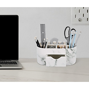 Marble Desk Organizer For Office Supplies Desk Accessories - Pencil Pen Holder Decor - Home School College Organization Desktop Caddy - Faux Leather