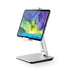 Tablet Stand, Adjustable Heavy Duty Aluminum Phone Stand, 360° Swivel Foldable Holder for iPad, Samsung Tab, Kindle (4.7-13"), Design for Desk Kitchen Bedside Office (Silver)