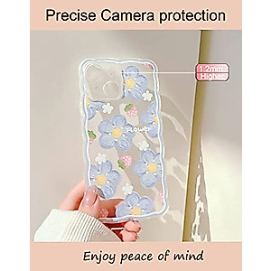 GUSDBSW Compatible with iPhone 13 Case Cute for Women Girls, Fashion Wave Grip Design & Aesthetic Curly Pattern, Clear Soft TPU Phone Case - Blueberry Flower