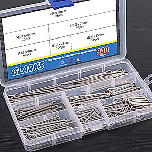 Glarks 340-Pieces 6 Sizes 304 Stainless Steel Cotter Pin Clip Key Fastner Fitting Assortment Kit for Automotive, Mechanics, Car Garage, Power Equipment, Cars, Trucks, Lawn Mower, Small Engine Repair