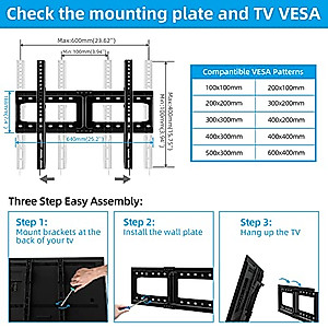 HOME VISION Tilt TV Wall Mount for Most 32-75 Inch TVs Universal Low Profile Fixed TV Bracket Max VESA 600x400mm Holds up to 165lb Wall Stand Fit 16”-18”-24” Studs Quick Release Lock TV Mount