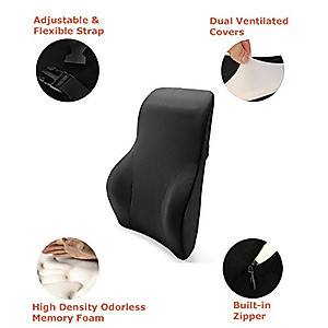 Tektrum Full Lumbar Entire Back Support Cushion for Home/Office Chair, Car Seat - Washable Cover, Ergonomic Thick 3D Design Fit Body Curve - Back Pain Relief, Improve Posture - Black (TD-QFC024-BLK)