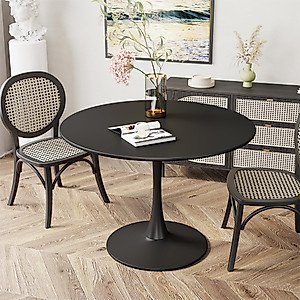 Recaceik Modern Round Dining Table, 42.1'' Tulip Table with MDF Table Top & Metal Pedestal Base for Dining Room Living Room Cafe w/ 0.71” Thickened Tabletop for 4-6 People, Black