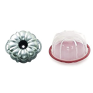 Nordic Ware Platinum Collection Anniversary Bundt Pan & Bundt Cake Keeper, Plastic, 13 in L X 12 in W X 7 in H, Red