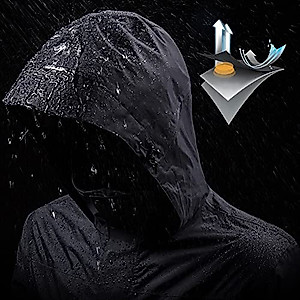CAMEL CROWN Men's Lightweight Rain Jacket Waterproof Raincoat Windbreaker Hooded Active Outdoor Shell Jacket for Hiking Work (New Black, XXL)