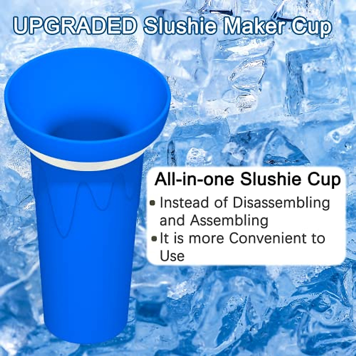 LATIBELL Slushie Maker Cup - Slushie Cup maker Squeeze Cool Stuff Double Layer Silicone Slush Cup 16.9 Ounce Summer Cooling Cup with Straw and Spoon Blue