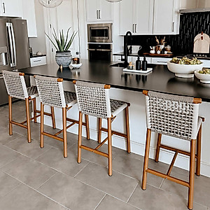 PURPLE LEAF Outdoor Bar Stools Set of 4 Aluminum Counter Height Wicker Stool with Back for Backyard Pool Lawn Kitchen Patio Metal Barstool Chairs