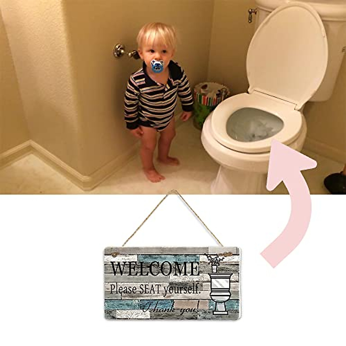 Printed Wood Plaque Sign Wall Hanging Welcome Sign Please Seat yourself Wall Art Sign Size 11.5" x 6" (Blue-Black)