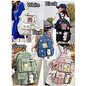Romlvy Kawaii Backpack with Cute Accessories Aesthetic Multi Pockets Large Capacity Outdoor Backpack Daypack Laptop Backpack (Green)