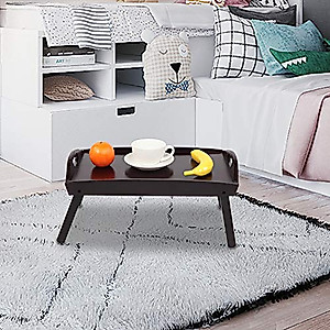 MengK Convenient and Stylish Foldable Curved Breakfast Tray in Brown - Enjoy Breakfast in Bed or Work from Anywhere with This Portable Tray