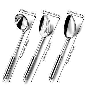 Pleafind Serving Utensils Set for Parties,3-Piece Silver Stainless Steel utensils set,Includes 1 Serving Spoon, 1 Slotted Spoon and 1 Soup Ladle,Serving Spoons for Buffet