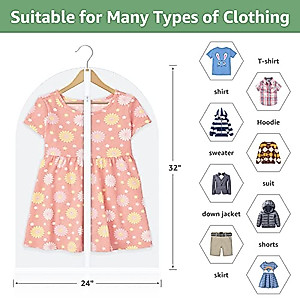 LAPPR Garment Bags for Hanging Clothes Closet Storage, 32" Set of 12 Clear Suit Bags Plastic Clothes Protectors for Shirt,T-shirt,Girl Dress Dance Costumes