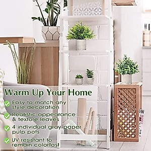 FIAHOSEY Set of 4 Fake Plant Indoor, Artificial Potted Eucalyptus Rosemary Mini Succulents Faux Plants in Paper Pulp Pots for Home Decor Living Room Bedroom Desktop Bookshelf Decoration