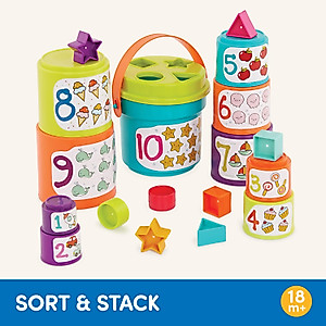 Battat – Nesting Sorter Set – 19Pc Stacking Bucket Sort Set – 10 Cups & 8 Shapes – Educational & Dexterity Toys – 18 Months + – Sort & Stack