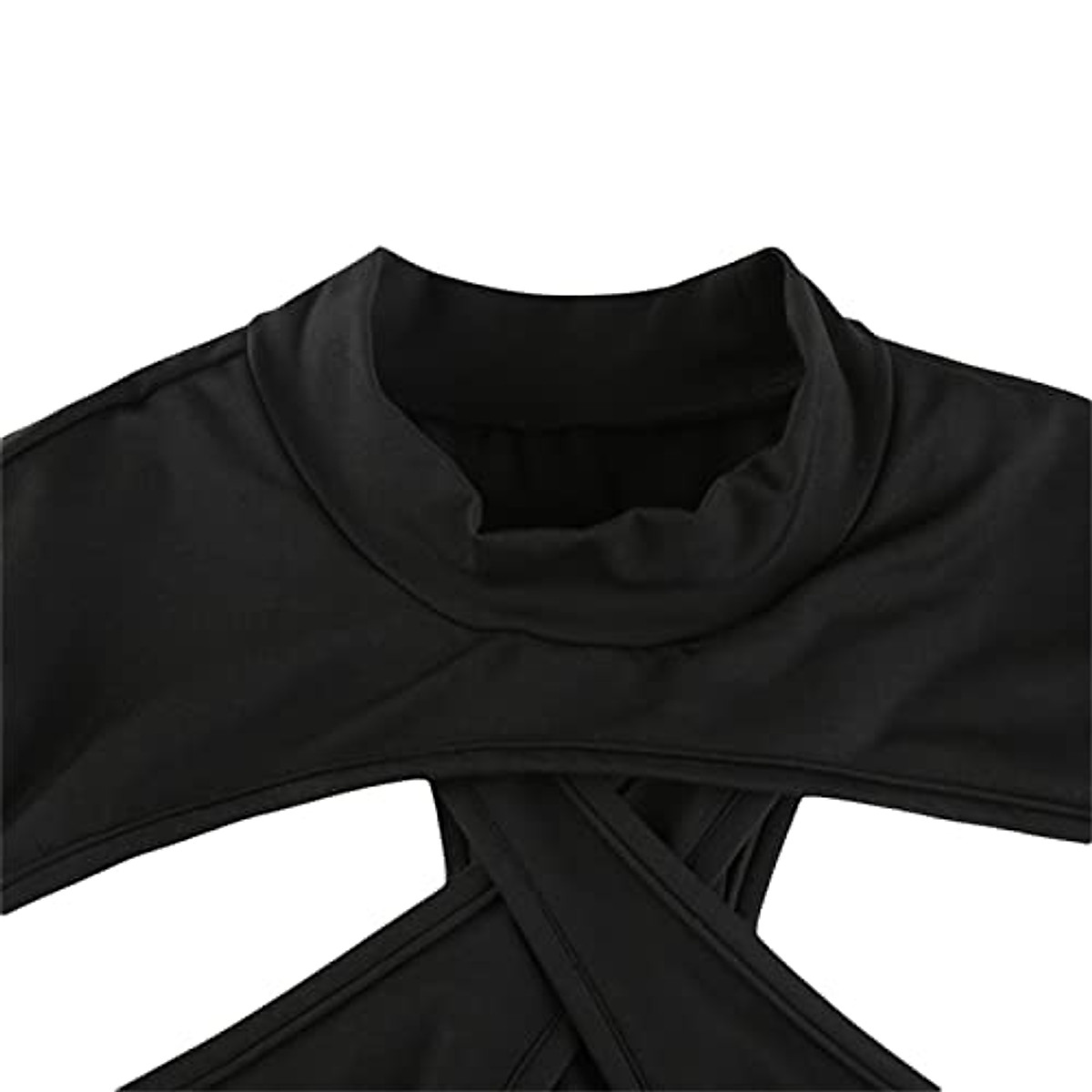 Women Slim One Piece Jumpsuit Long Sleeve Mock Neck Sheer Mesh Leotard Top Cut Out Bodysuit for Rave Party Club (Black, S)