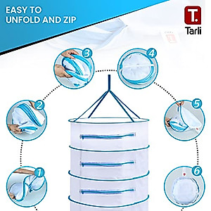 Tarli 4 Layer Herb Drying Rack Comes with Fabric Cover - 8 inch Bigger Shelves and Premium Breathable Mesh for Efficient Drying of Herbs, Flowers, Seeds, Fish, etc - Designed in USA