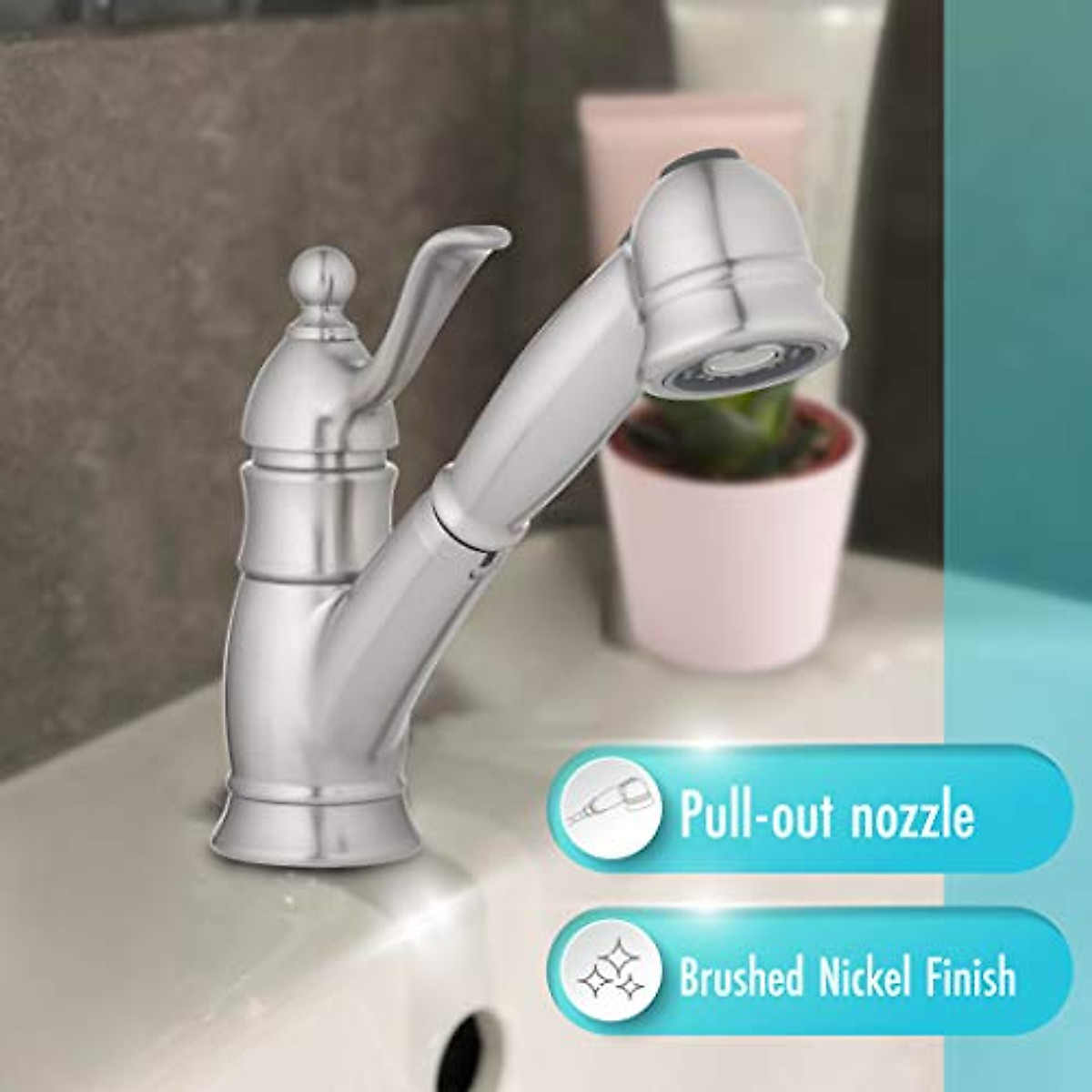 Aqua Vista 23-K81CO-BN-AV Singe Lever Kitchen Sink Faucet, Pull-Out Brushed Nickel