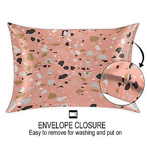 Pink Marble Texture Satin Pillow Cases Silk Satin Pillowcase for Hair and Skin Standard Set of 2 Super Soft Silk Pillowcase with Envelope Closure (20x26 in)