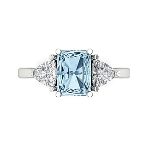 3.0 ct Emerald cut 3 stone Solitaire Created Aquamarine Designer Anniversary Bridal Engagement Ring 14k White Gold 8