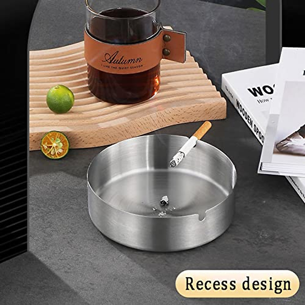 Ashtray Stainless Steel Cigarette Ashtray Ash Tray for Cigarettes 2 Pack (Silver, Large-3.94in)