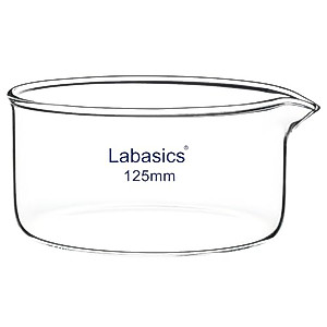 Labasics Crystallizing Dish with Spout and Heavy-Duty Rim, Thick-Walled Design High Borosilicate Glass Reusable Crystallizing Dishes for Crystallization and Evaporation, 500 ml Capacity OD 125 mm