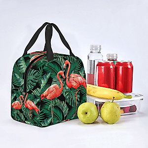 Docsckus Insulated Lunch Bag Water-resistant Cooler Tote Box with Zipper for Women Work Picnic Travel Pink Flamingo Palm