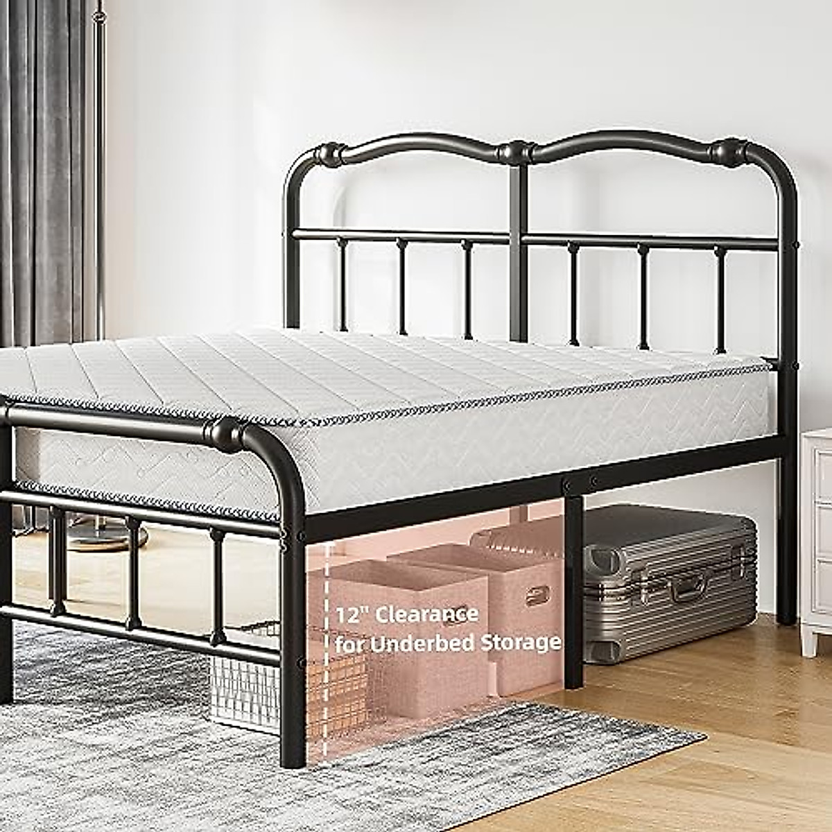 EZBeds Cal King Bed Frame with Headboard and Footboard, 14 Inch High, Heavy Duty Bed Frame No Box Spring Needed, Easy Assembly, Noise-Free, Under Bed Storage, Black
