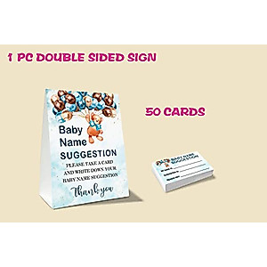 Baby Name Suggestion For Baby Shower Games, Bear Balloons Themed Name Suggestion Game Card, Party Favors Supplies Decorate For Baby Showers Game Cards, 1 Sign & 50 Cards Per Pack –(bbname-006)