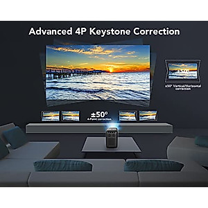 Outdoor Projector, 1080P WiFi Bluetooth Projector, 4K Projector with Android TV9.0, 400 ANSI Lumens Video Projector with 4P Keystone Correction, Zoom,Wireless Connection with iOS/Android