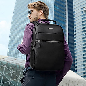 CLUCI Leather Backpack for Men 15.6 Inch Laptop Business Work Travel Casual Large Vintage Daypack Black