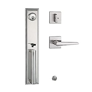 HISAFE Single Cylinder Keyed Handle Set for Front Door or Office Door, Reversible for Right and Left Handed, Satin Nickel Heavy Duty Exterior Door Handle