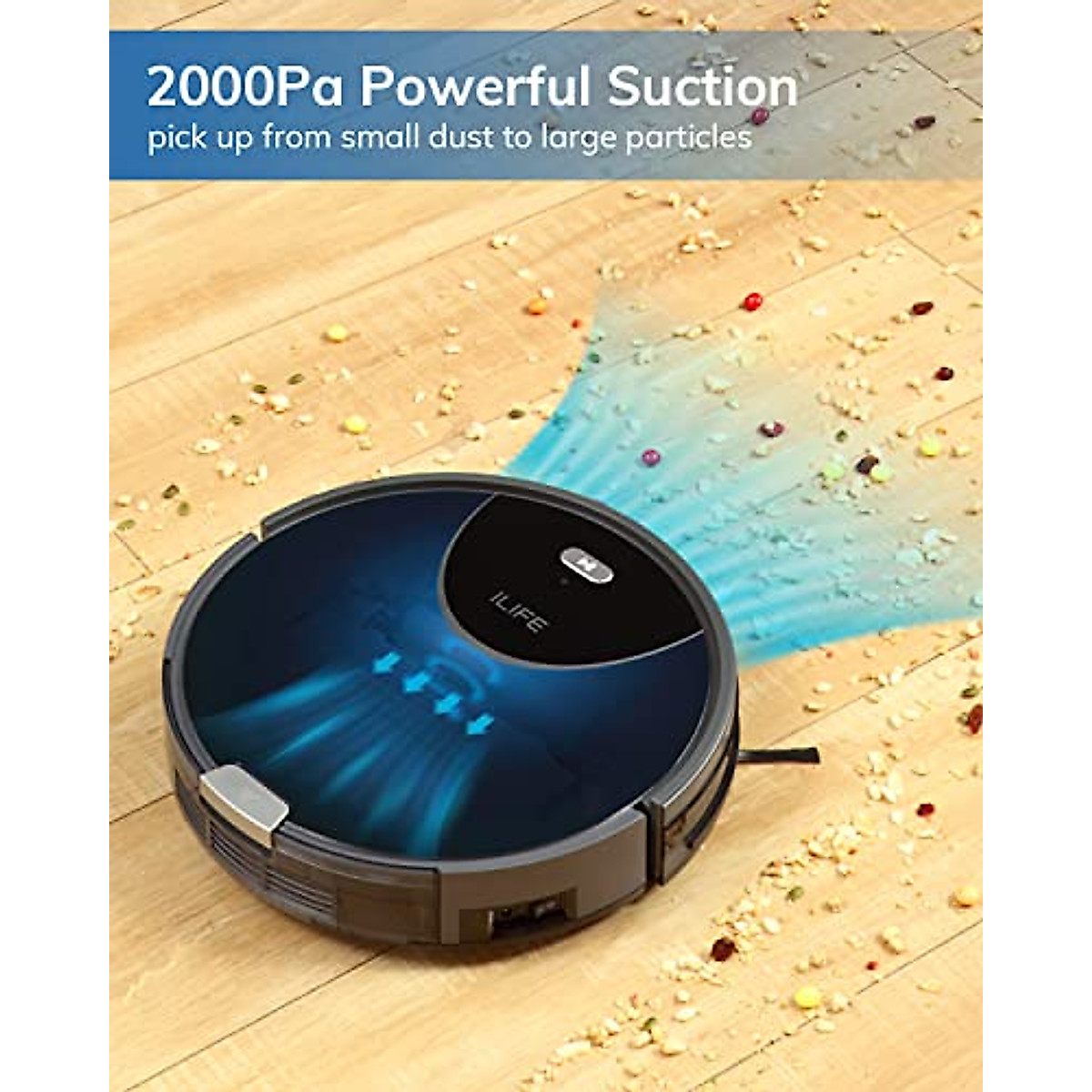 ILIFE V80 Max Mopping Robot Vacuum and Mop Combo - 2000Pa Suction Wi-Fi Automatic Vacuum Cleaner Robot Works with Alexa - 750ml Dustbin Robotic Vacuum Cleaner for Pet Hair Hardwood Floors Carpet