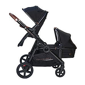 Venice Child Maverick Travel System Single to Double Stroller for Twins with Newborn Bassinet Pram and Toddler Seat (Package 2, Eclipse Black)