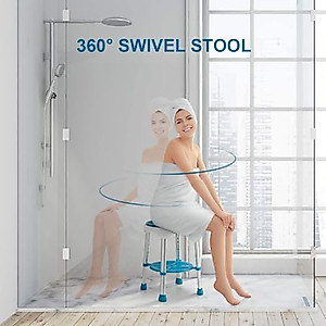 Health Line Massage Products Swivel Shower Stool 350 Lbs, 360 Degree Rotating Shower Chair for Inside Shower, Tool Free Adjustable Bathtub Seat with Storage Tray (FSA or HSA Eligible)