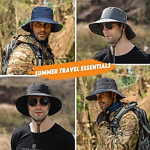 Muryobao Men Sun Hat Summer Wide Brim UPF 50+ UV Protection Bucket Cap Waterproof Foldable Boonie Hats for Safari Fishing Hiking Navy Blue