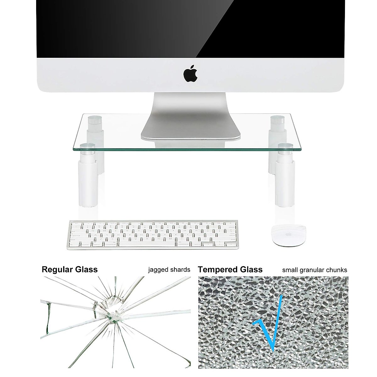 FITUEYES Monitor Stands Curved Glass Computer Risers with Height Adjustable for PC Monitors, Laptops, Computers & TVs，DT105002GC